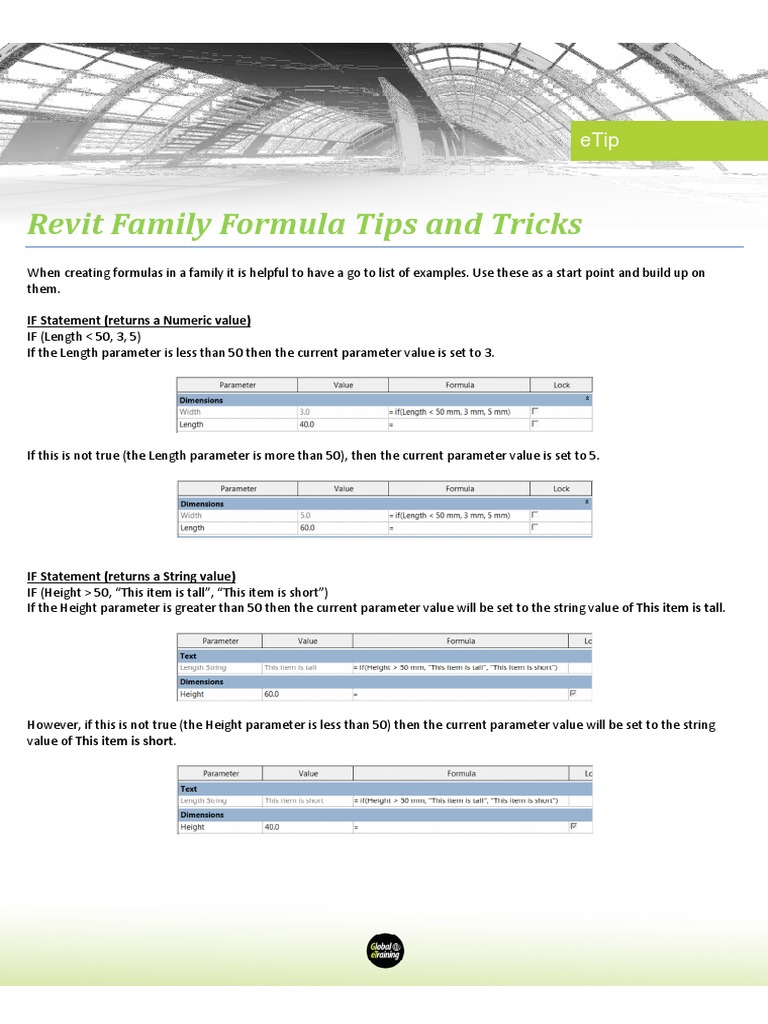Revit Family Formula Tips and Tricks | PDF | Area | Parameter (Computer ...