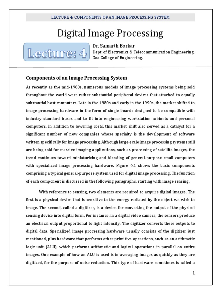 DIP Lecture 4 - Components of Image Processing | PDF | Computer Data Storage | Computer Hardware