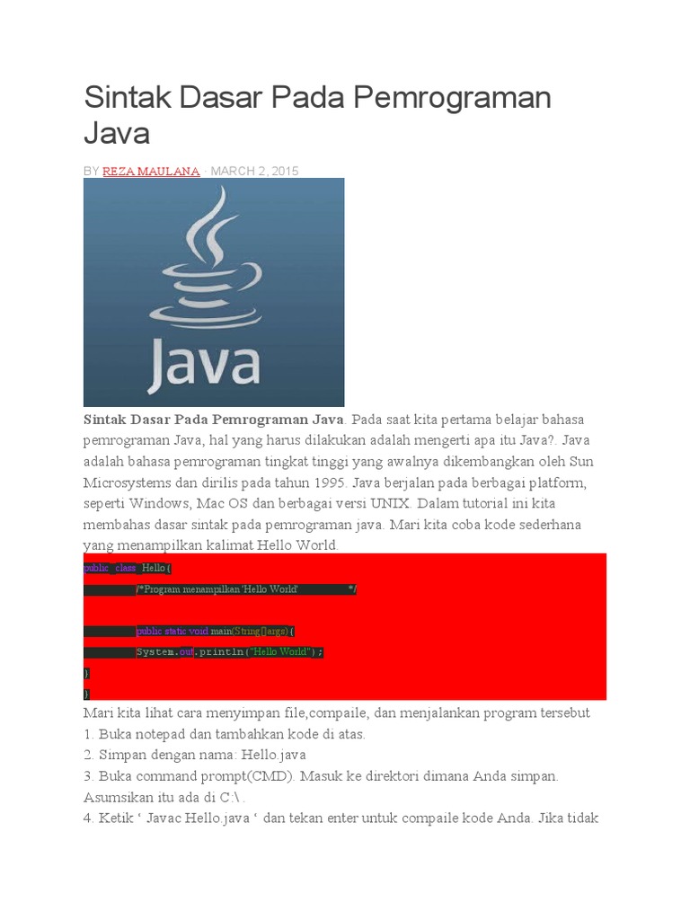 Sintak Dasar Pada Pemrograman Java | PDF