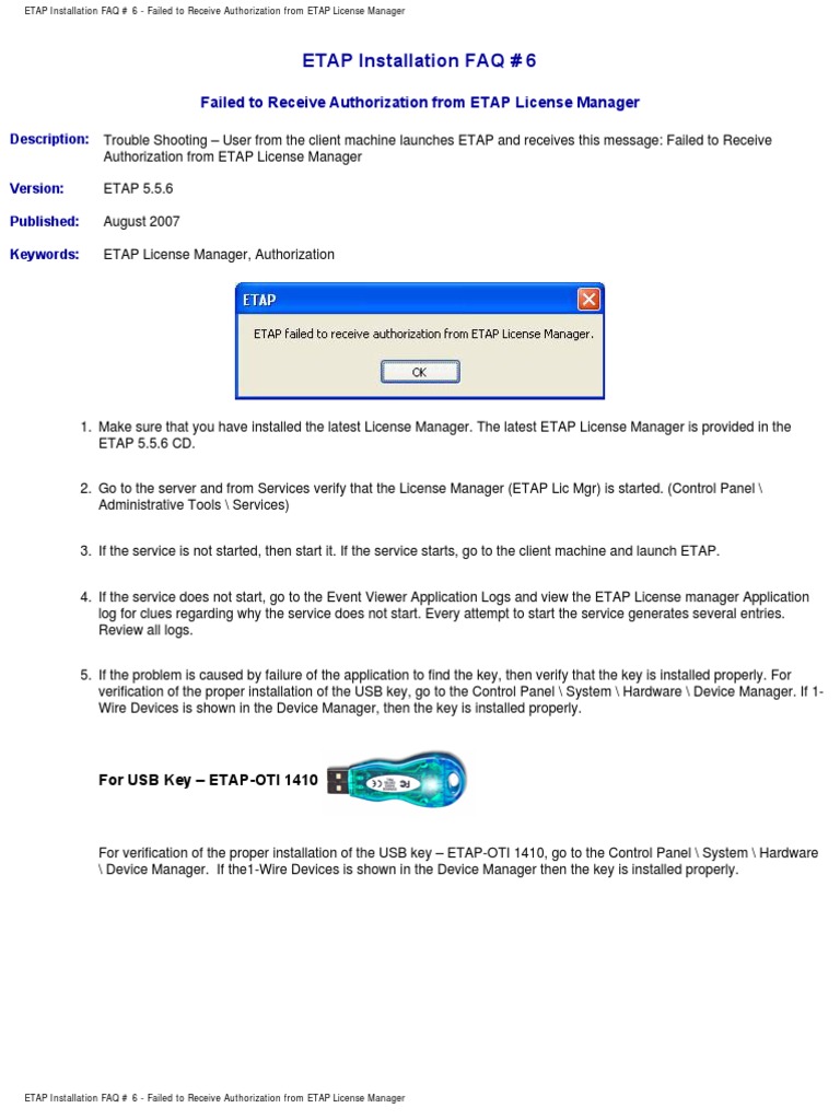 ETAP FAQ Authrization From License Manager | Internet Protocol Suite ...