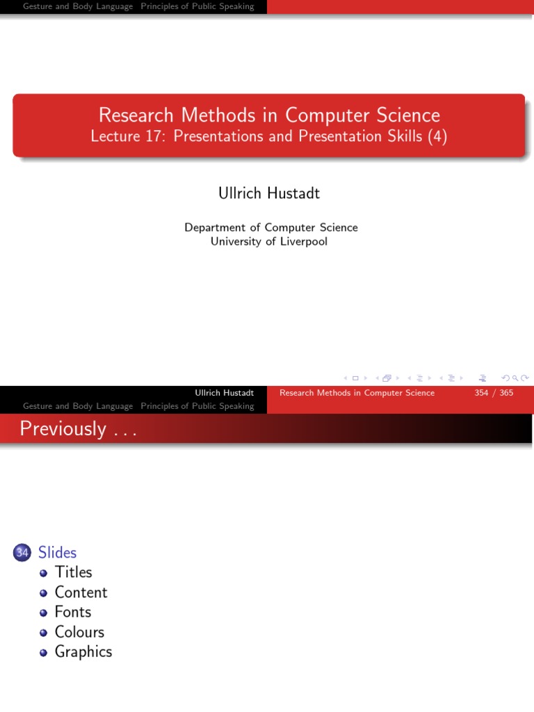 Research Methods in Computer Science: Lecture 17: Presentations and ...