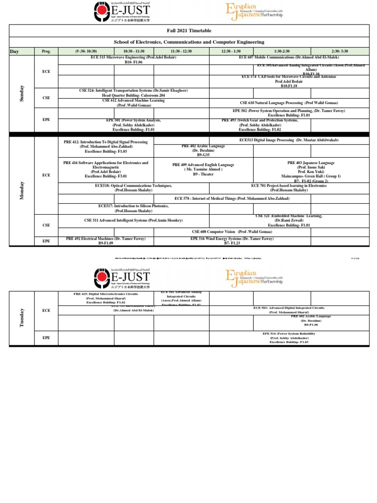 Fall 2021 Timetable School of Electronics, Communications and Computer ...