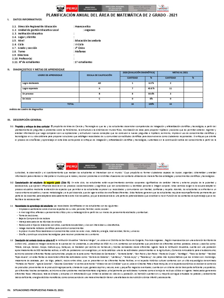 Propuesta De Planificación Anual 2021 Pdf Aprendizaje Cognición 7489