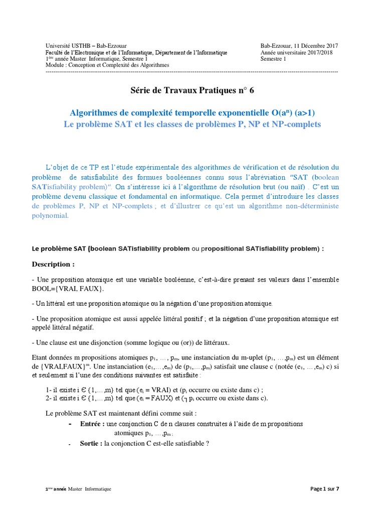 TP 6 - Algorithmes de Complexité Temporelle Exponentielle + Corr | PDF | Informatique théorique ...