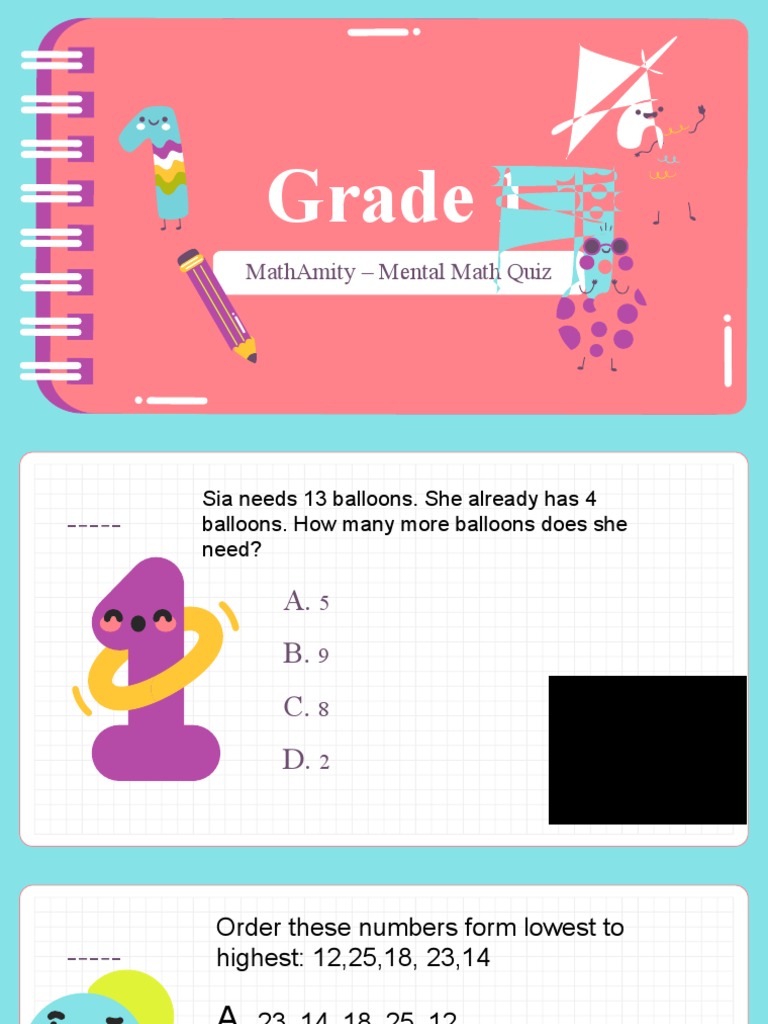 Grade 1 Mental Math Quiz Questions | PDF