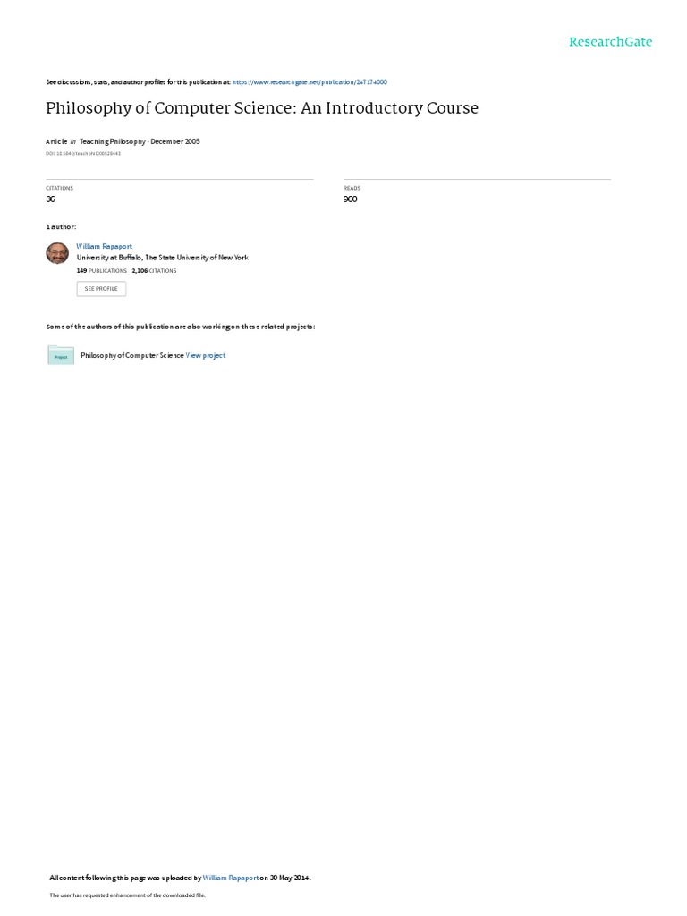 Philosophy of Computer Science: An Introductory Course | PDF | Argument ...