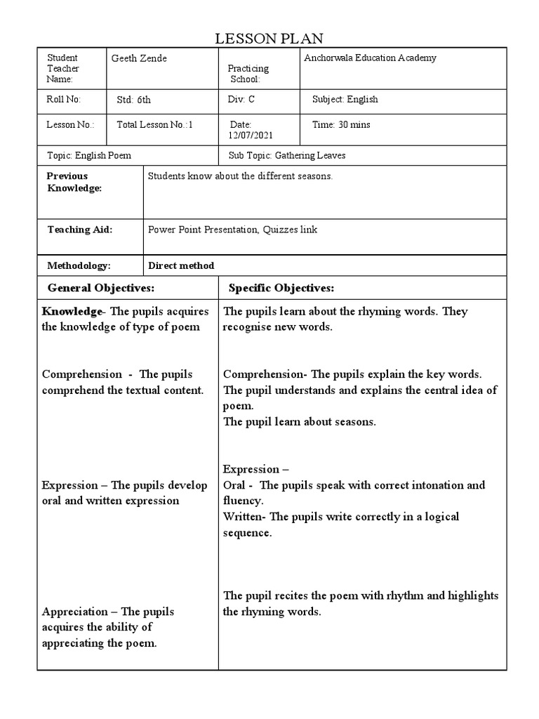 Gathering Leaves Poem | PDF | Reading Comprehension | Cognition