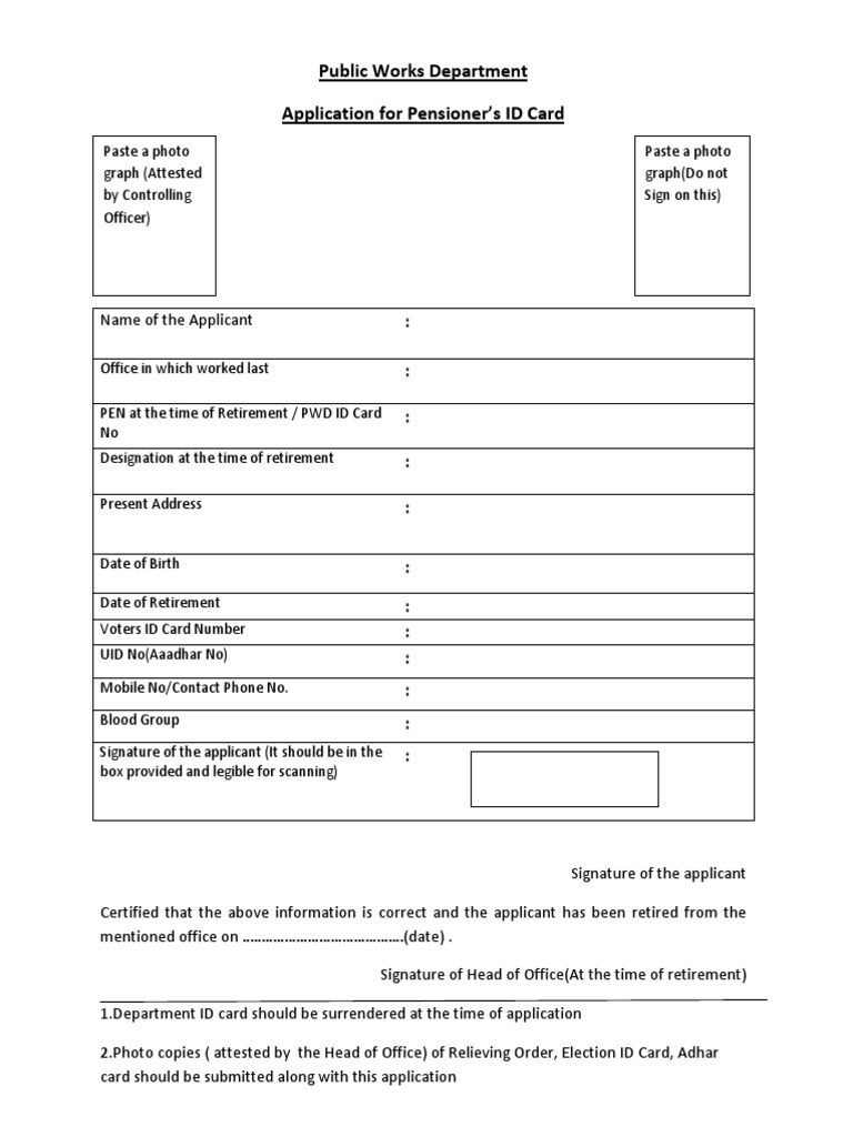 Application For Pensioner's ID Card PWD | PDF Application For Pensioner's ID Card PWD | PDF