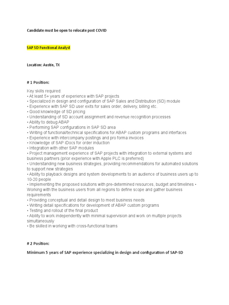 SAP SD Functional Analyst | PDF | Specification (Technical Standard) | Sales
