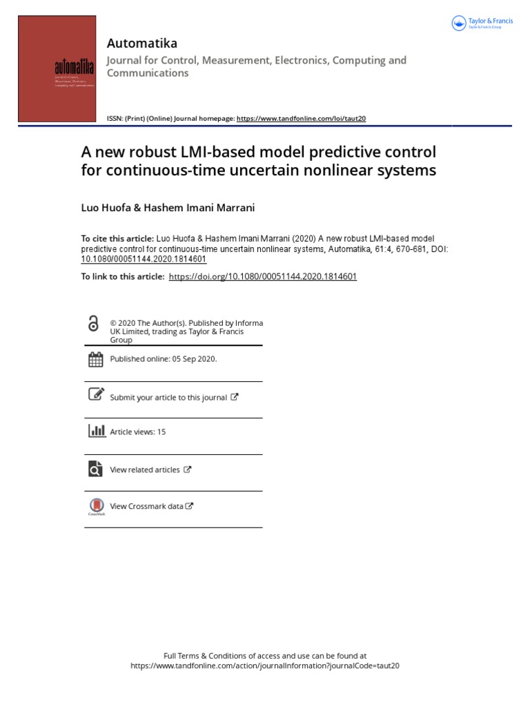 A New Robust LMI-based Model Predictive Control For Continuous-Time Uncertain Nonlinear Systems ...