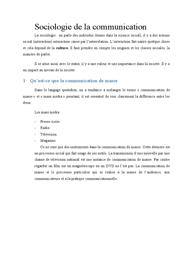 Sociologie de la communication de masse | PDF | la communication ...