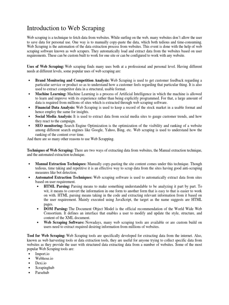 Introduction To Web Scraping | PDF | World Wide Web | Internet & Web