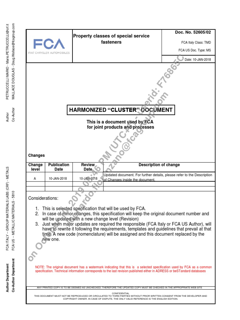 Harmonized "Cluster" Document: Fasteners Property Classes of Special ...