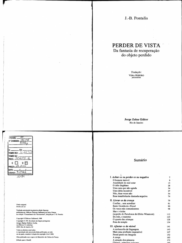 PONTALIS, J.-B. Perder de Vista - Da Fantasia de Recuperação Do Objeto ...