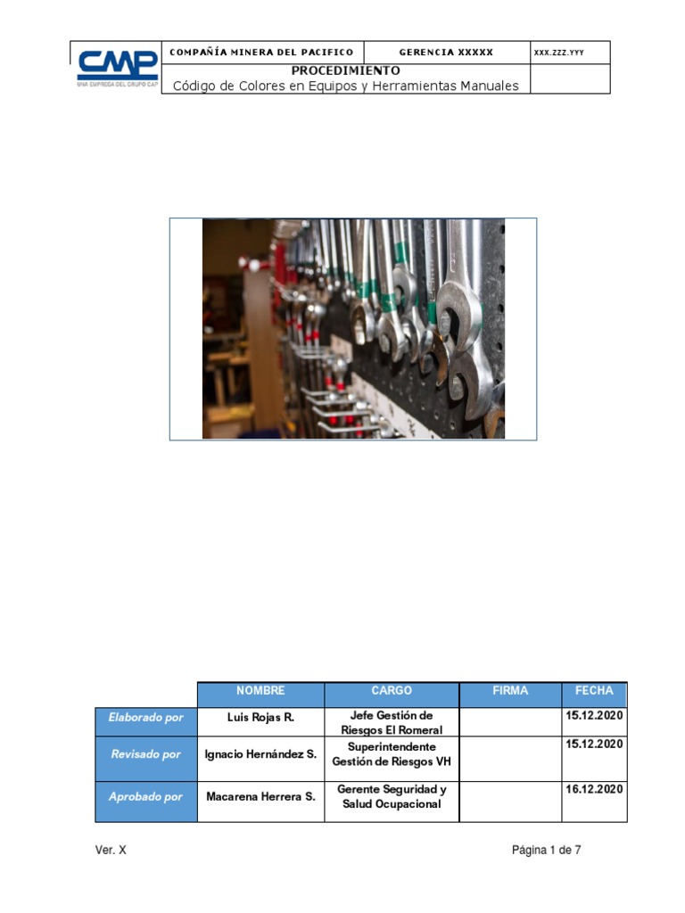 Procedimiento Código de Colores CMP | PDF | Herramientas | Equipo