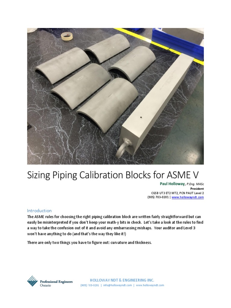 Sizing Piping Calibration Blocks For ASME V: Holloway NDT & Engineering ...