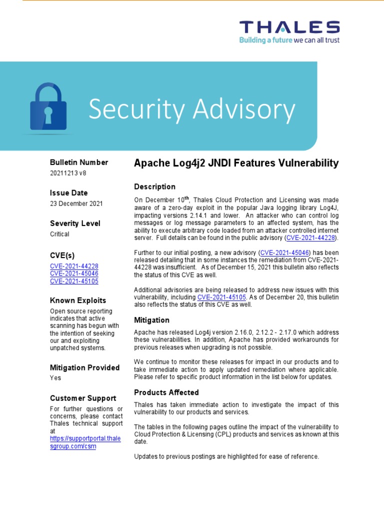 Apache Log4j Security Bulletin 23 Dec Final | PDF | Vulnerability (Computing) | Software Engineering