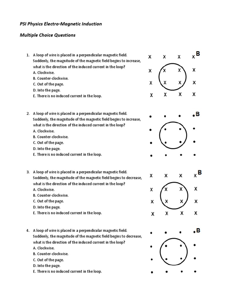 PSI Physics Electro-Magnetic Induction Multiple Choice Questions | PDF ...