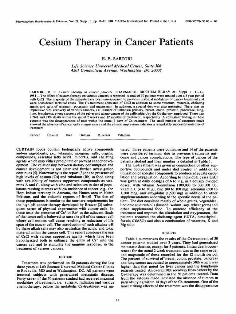 Cesium Therapy in Cancer Patients: Pharmacology B Ochemlstry & Behawor | PDF | Cancer | Metastasis