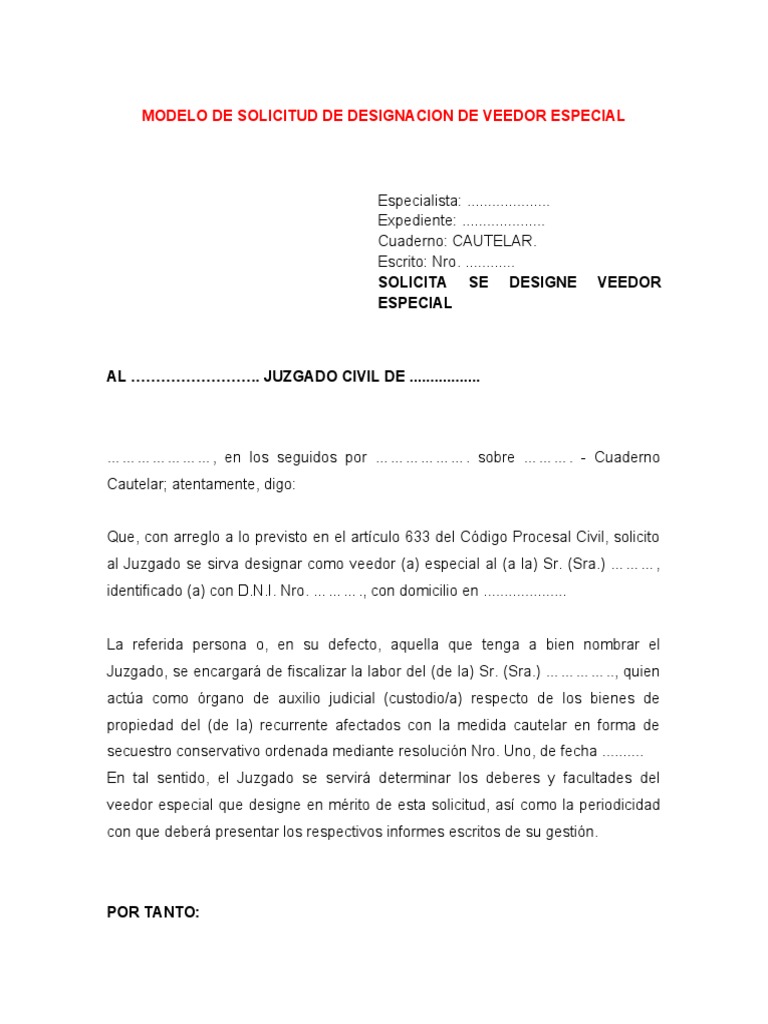 47.modelo de Solicitud de Designacion de Veedor Especial | PDF