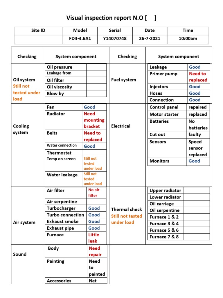 Visual Inspection Report | PDF | Turbocharger | Furnace