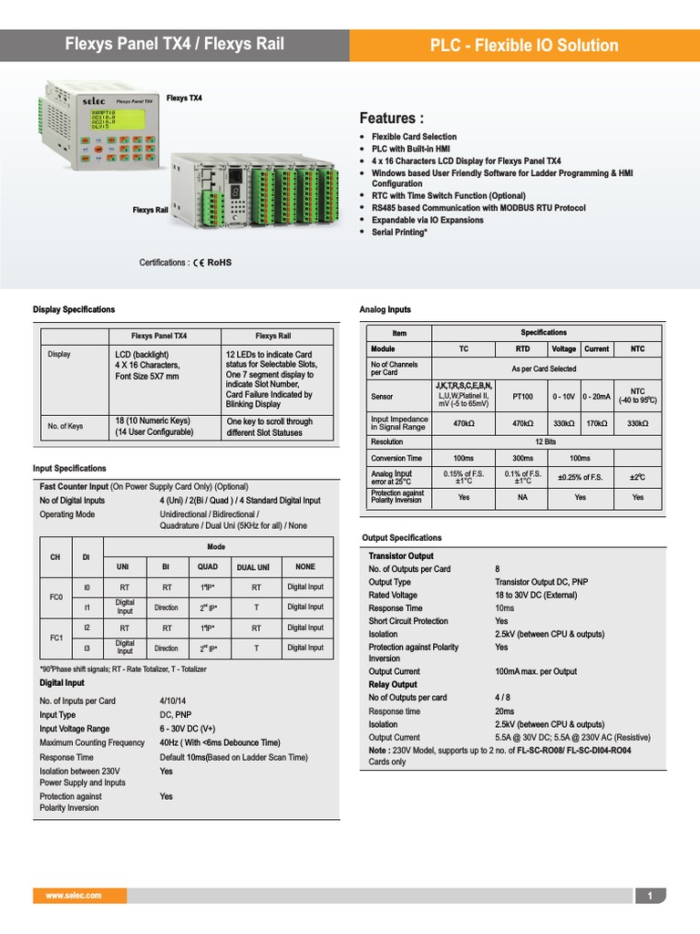 Flexys Panel TX4 Specifications Guide | PDF | Programmable Logic ...