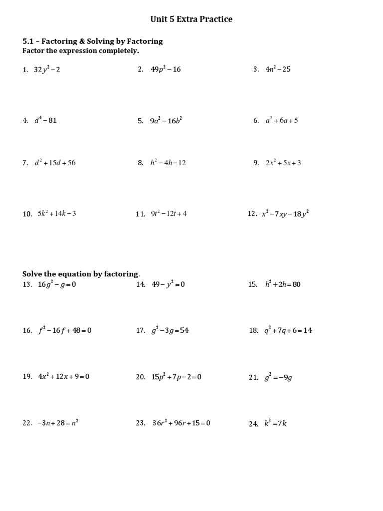 Unit 5 Extra Practice | PDF | Quadratic Equation | Mathematics