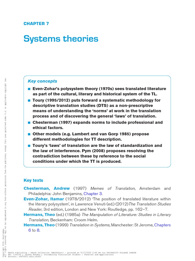 Jeremy Munday 2016 Chapter 7 Systems Theories Introducing Translation ...
