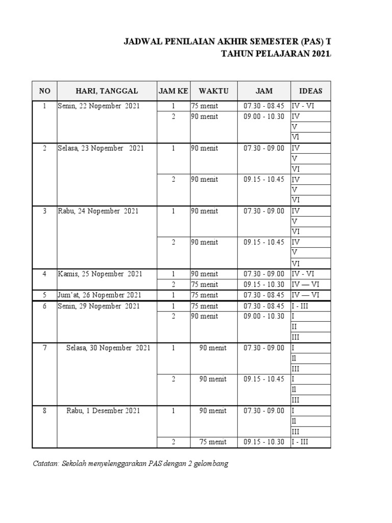 Jadwal Pas 21 | PDF