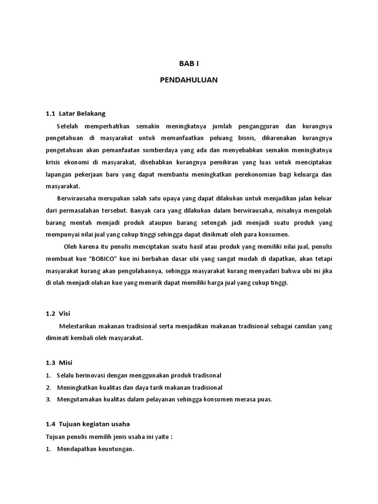 Proposal Bisnis Usaha Kuliner 'Kue Bobico' | PDF