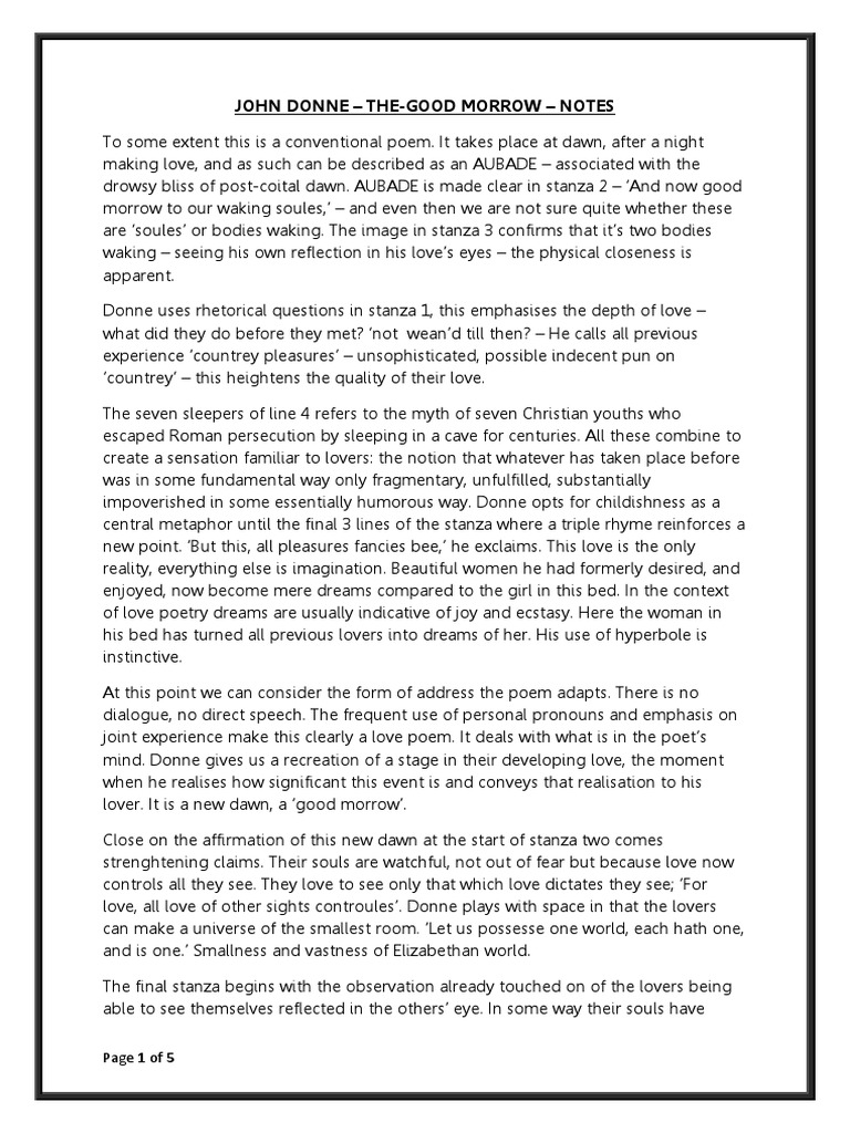 John Donne - The-Good Morrow - Notes | PDF | Art