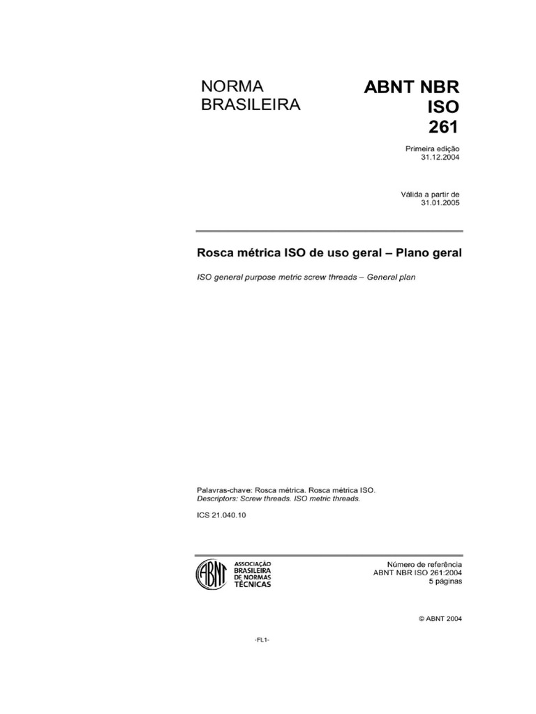 ISO 261 de 12.2004 - NBR Rosca Métrica ISO de Uso Geral - Plano Geral | PDF