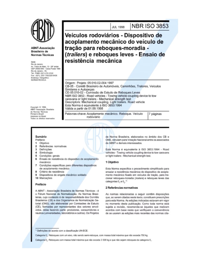 Iso 3853 - 1998 - Veiculos Rodoviarios Dispositivo Acoplamento | PDF