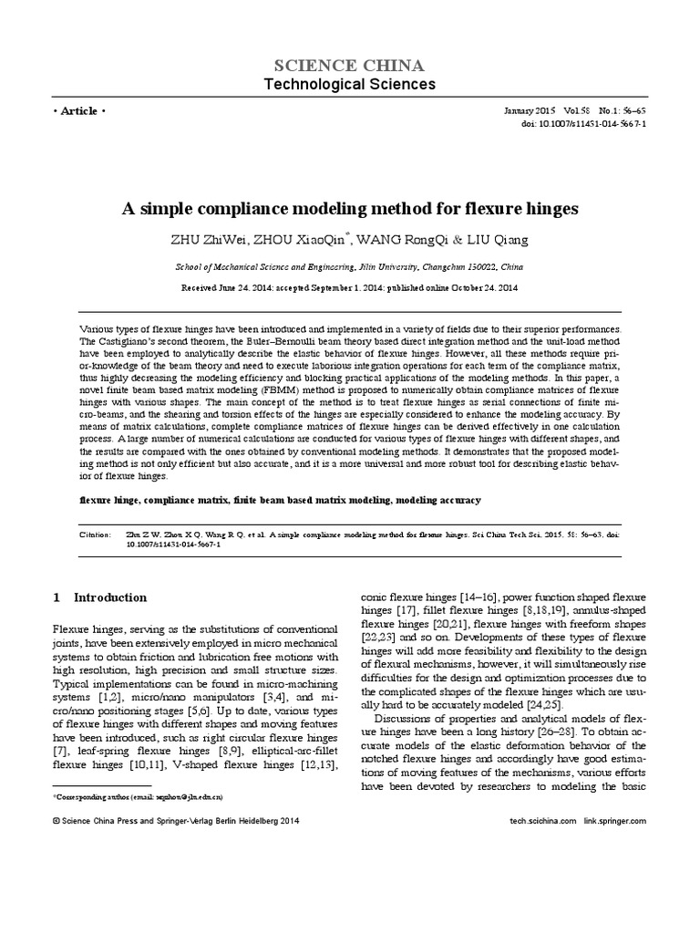 A Simple Compliance Modeling Method For Flexure Hinges: Science China ...