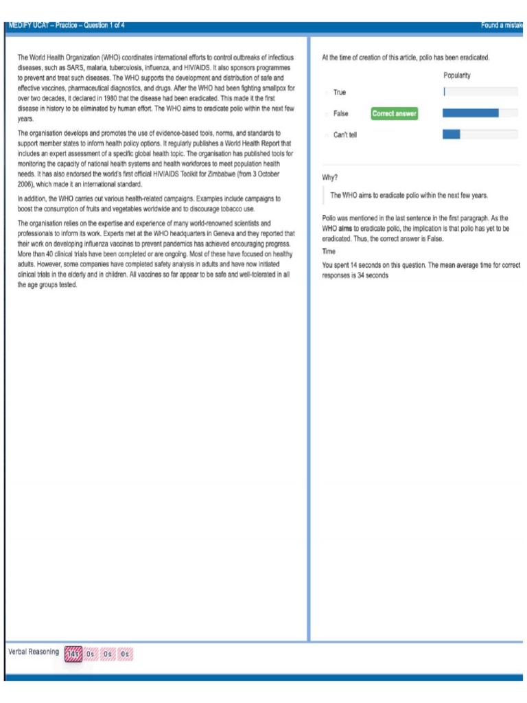 Practice - Question 1 4 Found A: Medify Ucat of Mistake | PDF | World ...