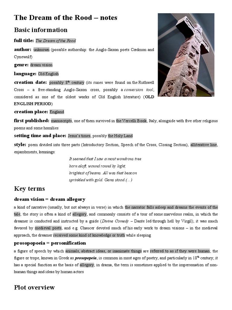 The Dream of The Rood - Notes: Basic Information | PDF | Classics
