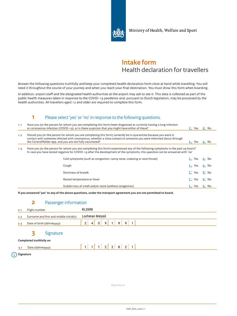 Health Declaration for Travelers | PDF | Medical Specialties | Public ...