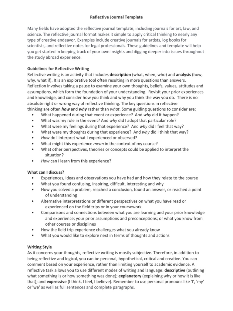 Reflective Writing Template | PDF | Thought | Experience