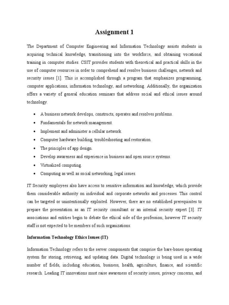 Assignment 1: Information Technology Ethics Issues (IT) | Descargar gratis PDF | Copyright ...