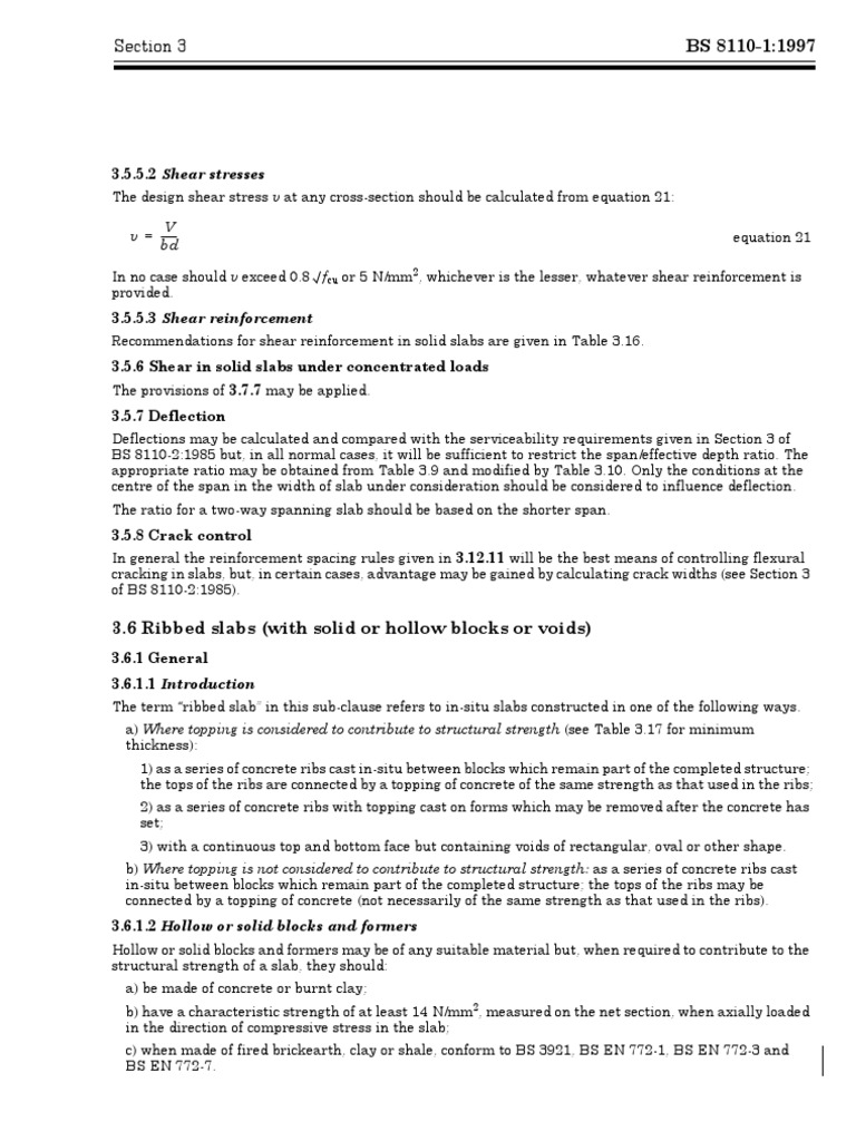 Bs 8110-1 1997 Ribbed Slabs | PDF | Shear Stress | Fracture