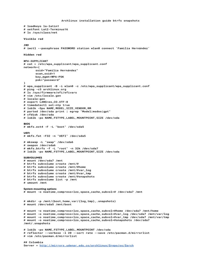 Archlinux Btrfs Snapshots Installation Guide Pdf Computer Science Unix 