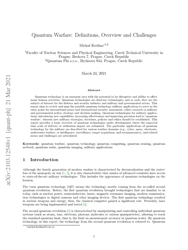 Quantum Warfare - Definitions, Overview and Challenges | PDF | Quantum ...