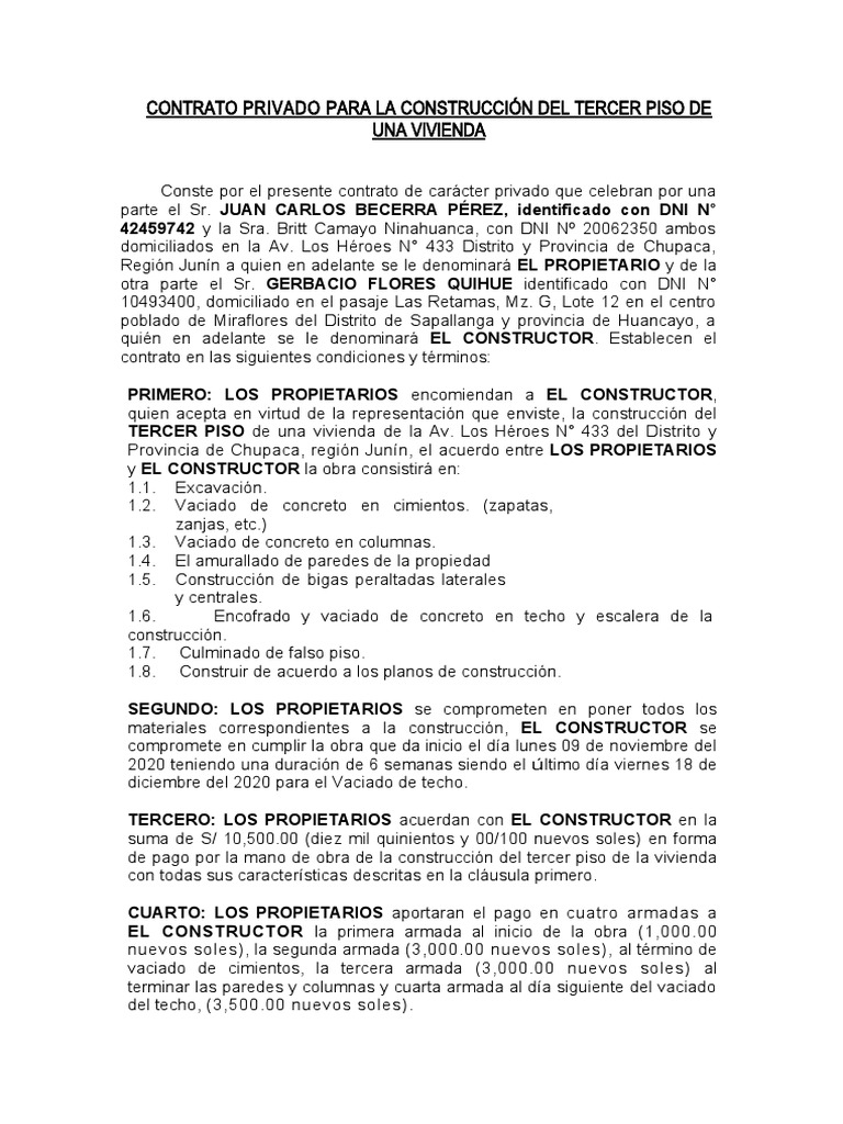 Contrato de Construccion 1 | PDF