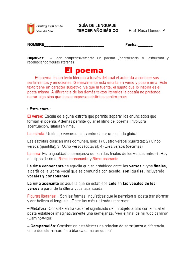 Friendly High School GUÍA de POEMA 3! | PDF | Poesía | Rima
