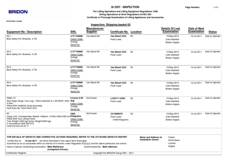 Si 2307 - Inspection: Sonils Base Luanda | PDF | Manufactured Goods