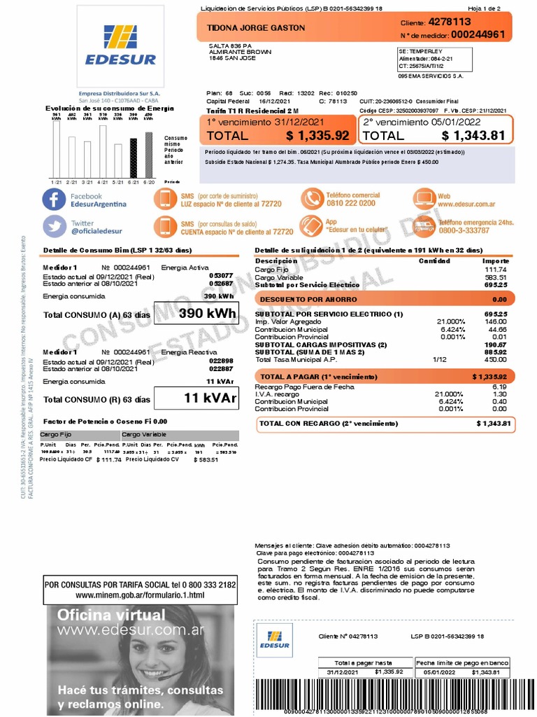 Factura Edesur: Detalles y Pago | PDF | Visa Inc. | Tarjeta de débito