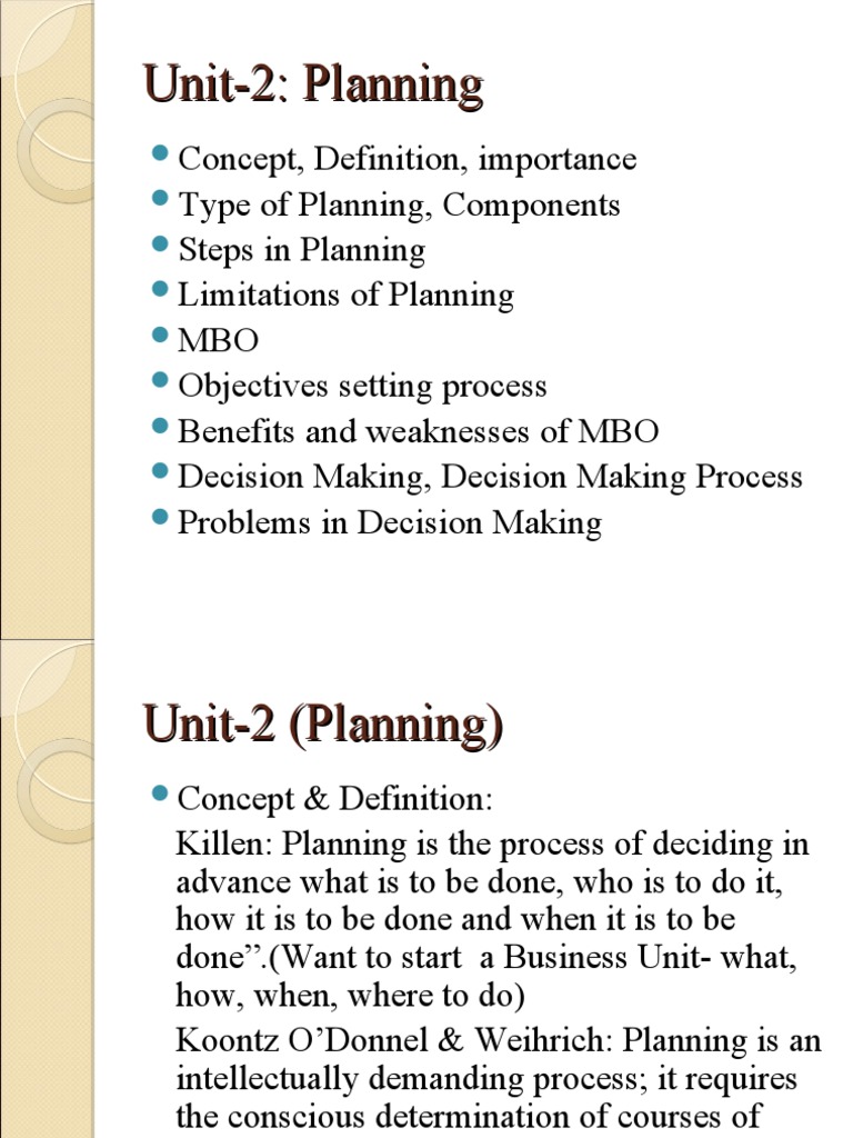Unit-2: Planning | PDF | Decision Making | Goal