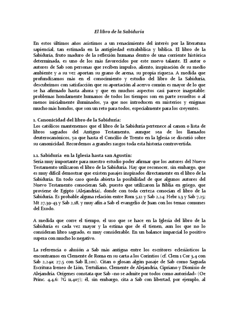 El Libro de la Sabiduría: Canonicidad y Estructura | PDF | Platón ...