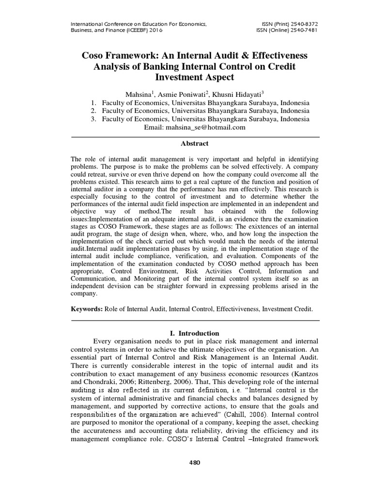 COSO Framework BANK | PDF | Internal Control | Audit