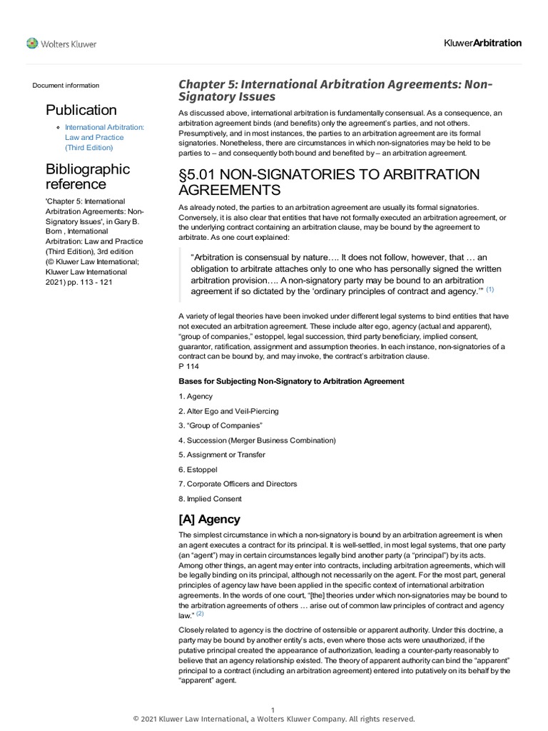 Gary B. Born. Chapter 5. Non-Signatory Issues. | PDF | Assignment (Law ...